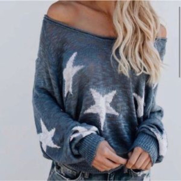 Sweaters | Blank Paige Blue Star Sweater | Poshmark